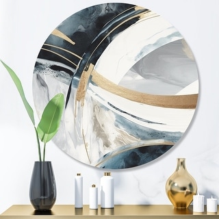 Designart "Black Gold Fusion Of Marble II" Abstract Marble Metal Round Wall Art - Bed Bath ...
